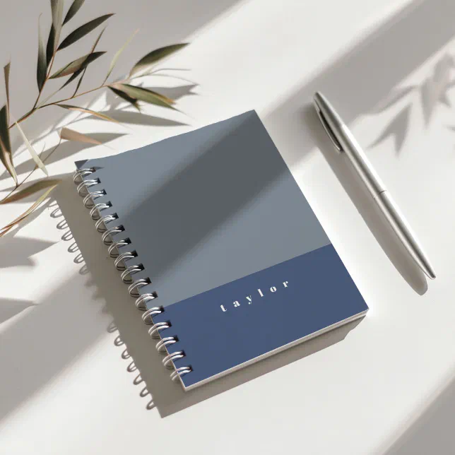 Blue Color Block Custom Name Notebook | Zazzle