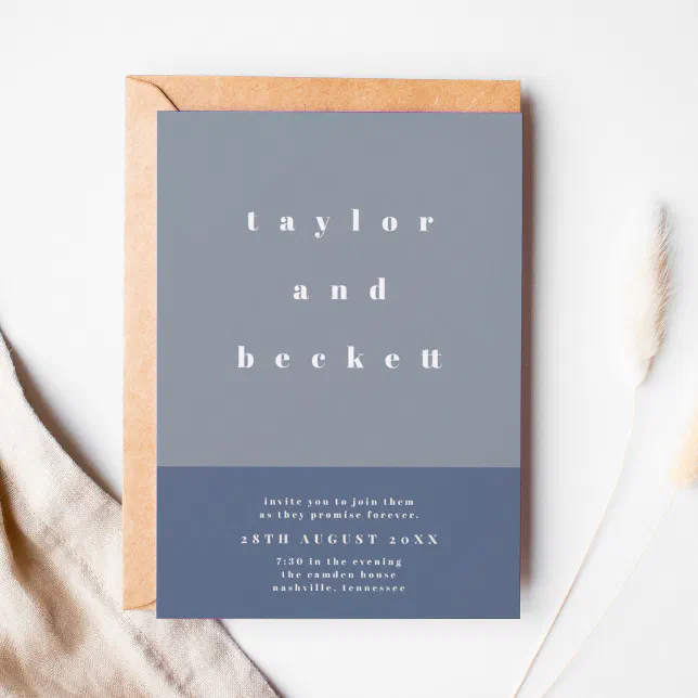 Blue Color Block Wedding Invitation | Zazzle