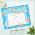 Blue Colorful Stars Kid's Certificate Award Flyer | Zazzle