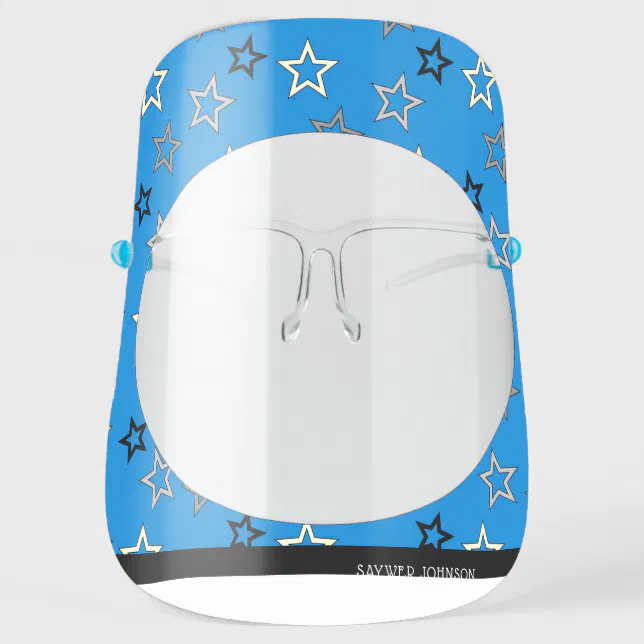 Blue Comic Book Superhero Stars Pattern Name Face Shield | Zazzle
