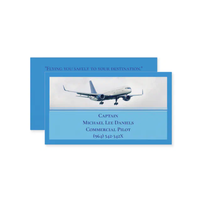 Blue Commercial Airplane Captain Pilot Business Card | Zazzle