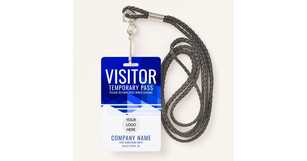 Blue Company Logo Visitor Pass ID Badge | Zazzle