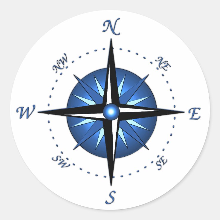 Blue Compass Rose Classic Round Sticker | Zazzle