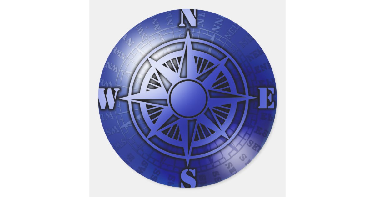 Blue compass rose classic round sticker | Zazzle