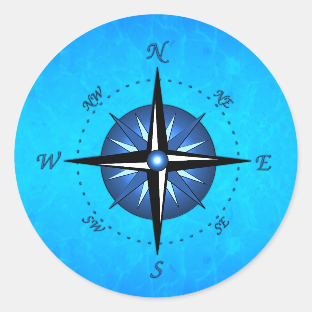 Blue Compass Rose Classic Round Sticker | Zazzle