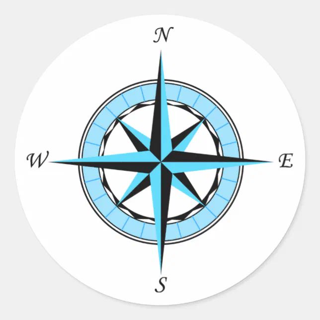 Blue Compass Rose Nautical Icon Classic Round Sticker | Zazzle