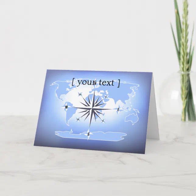 Blue Compass Rose World Map Card | Zazzle