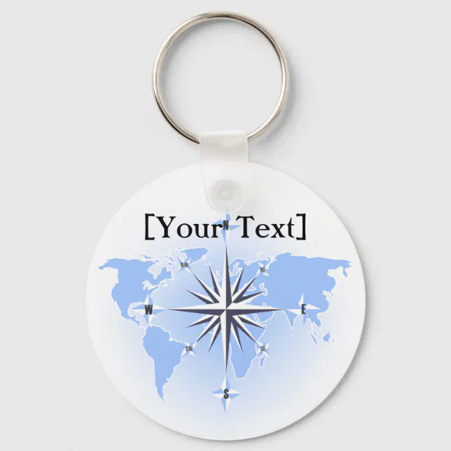 Blue Compass Rose World Map Keychain | Zazzle
