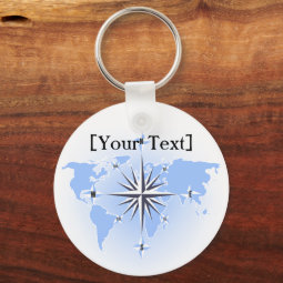 Blue Compass Rose World Map Keychain | Zazzle