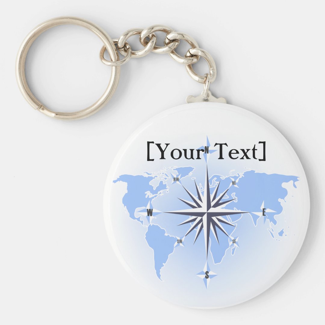 Blue Compass Rose World Map Keychain | Zazzle