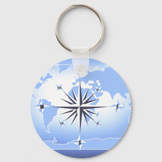 Blue Compass Rose World Map Keychain 2 | Zazzle