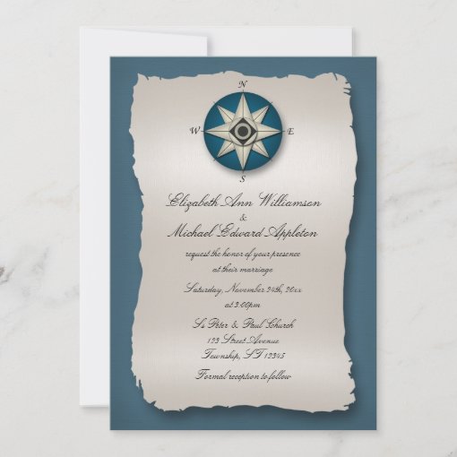 Blue Compass Wedding Invitations | Zazzle