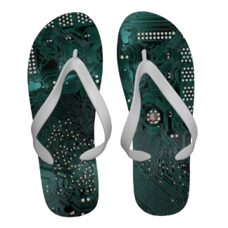 Blue computer chip flip flops