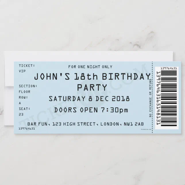 Blue Concert Ticket Party Invitation | Zazzle
