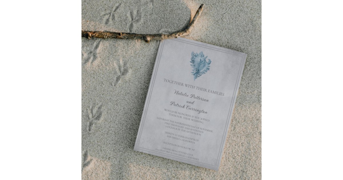 Blue Conch Shell Wedding Invitation | Zazzle