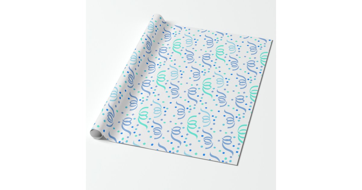 Blue Confetti Birthday Wrapping Paper | Zazzle