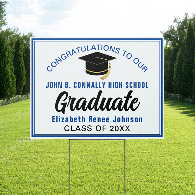 Blue Congratulations Graduate Personalized Yard Sign | Zazzle