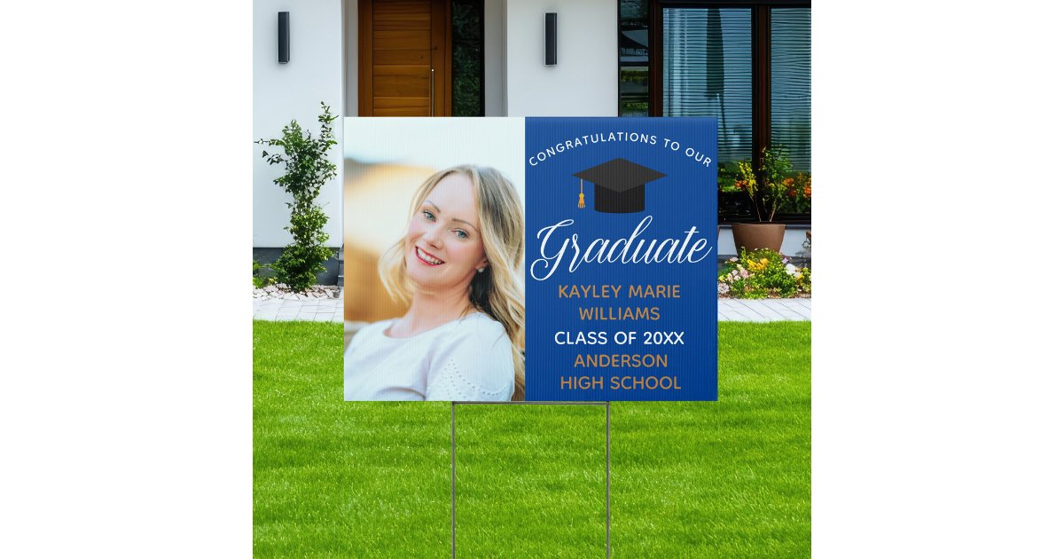 Blue Congratulations Graduate Photo Graduation Sign | Zazzle