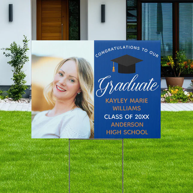 Blue Congratulations Graduate Photo Graduation Sign | Zazzle
