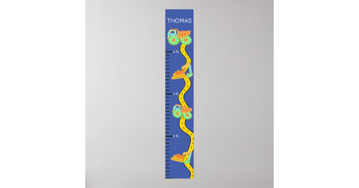 Blue Construction Little Boys Growth Chart | Zazzle