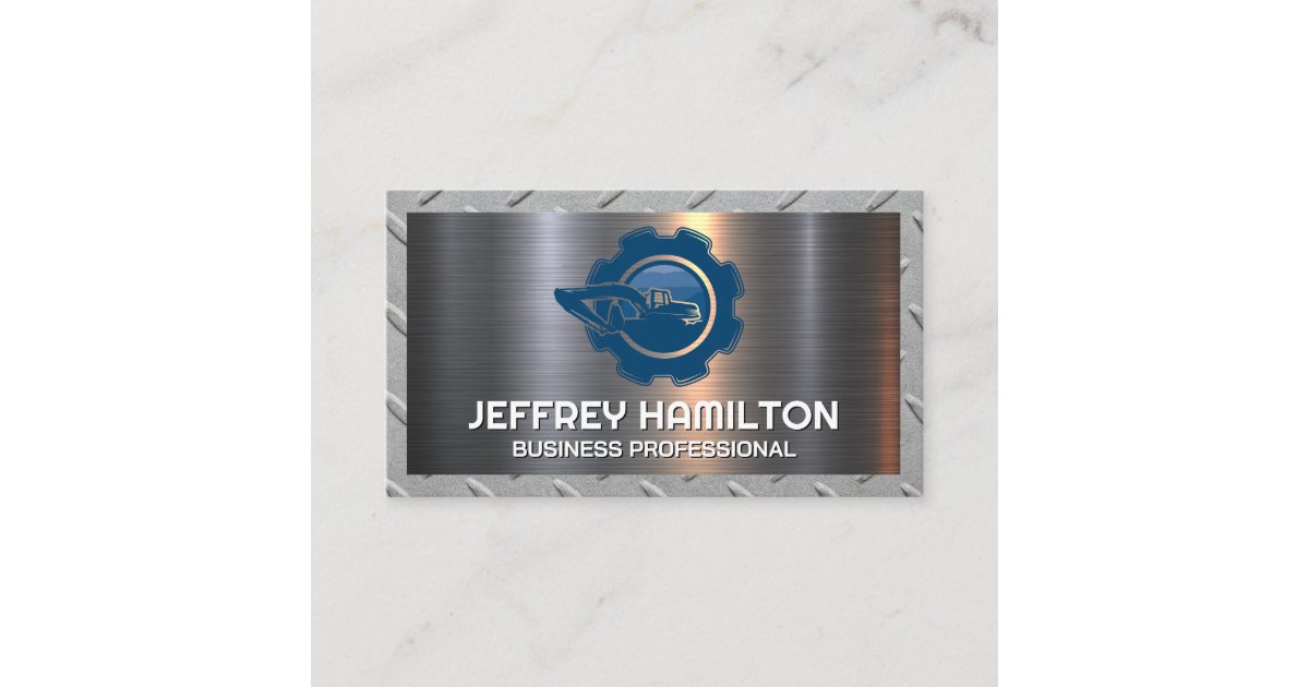 Blue Construction Logo | Metallic Business Card | Zazzle
