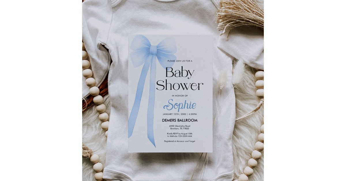 Blue Coquette Bow Baby Shower Invitation | Zazzle