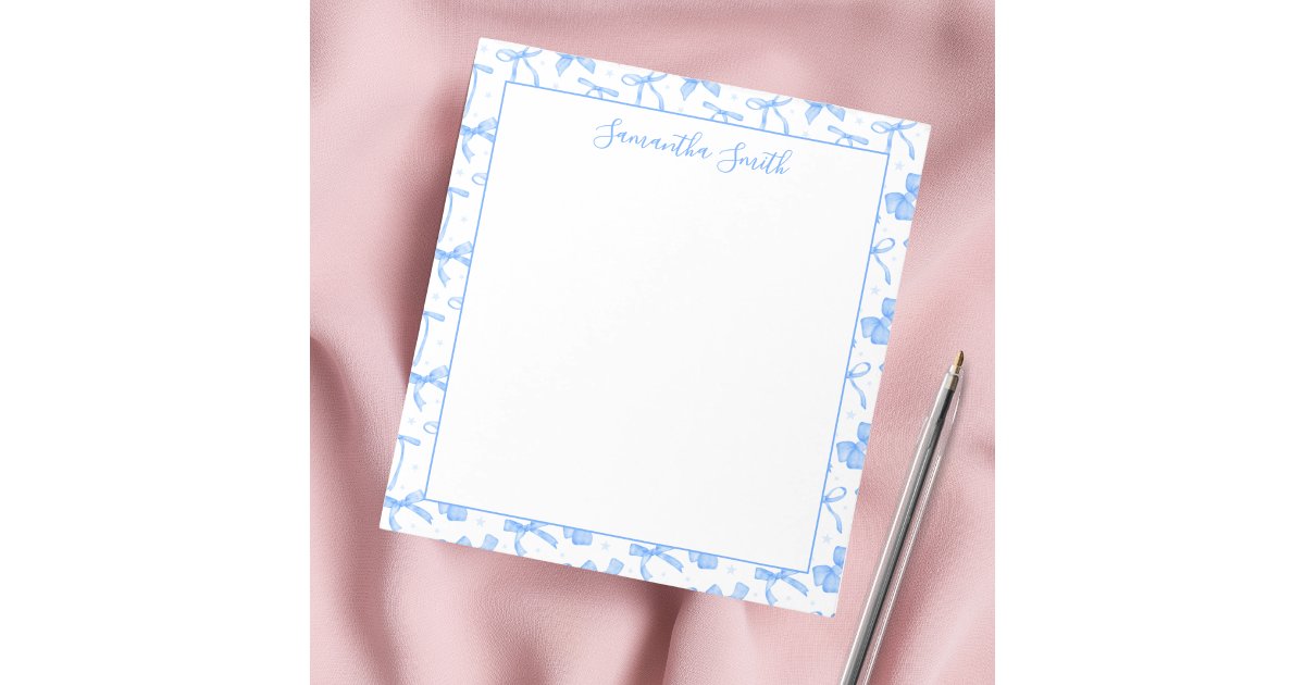 Blue Coquette Bow Custom Name Notepad | Zazzle