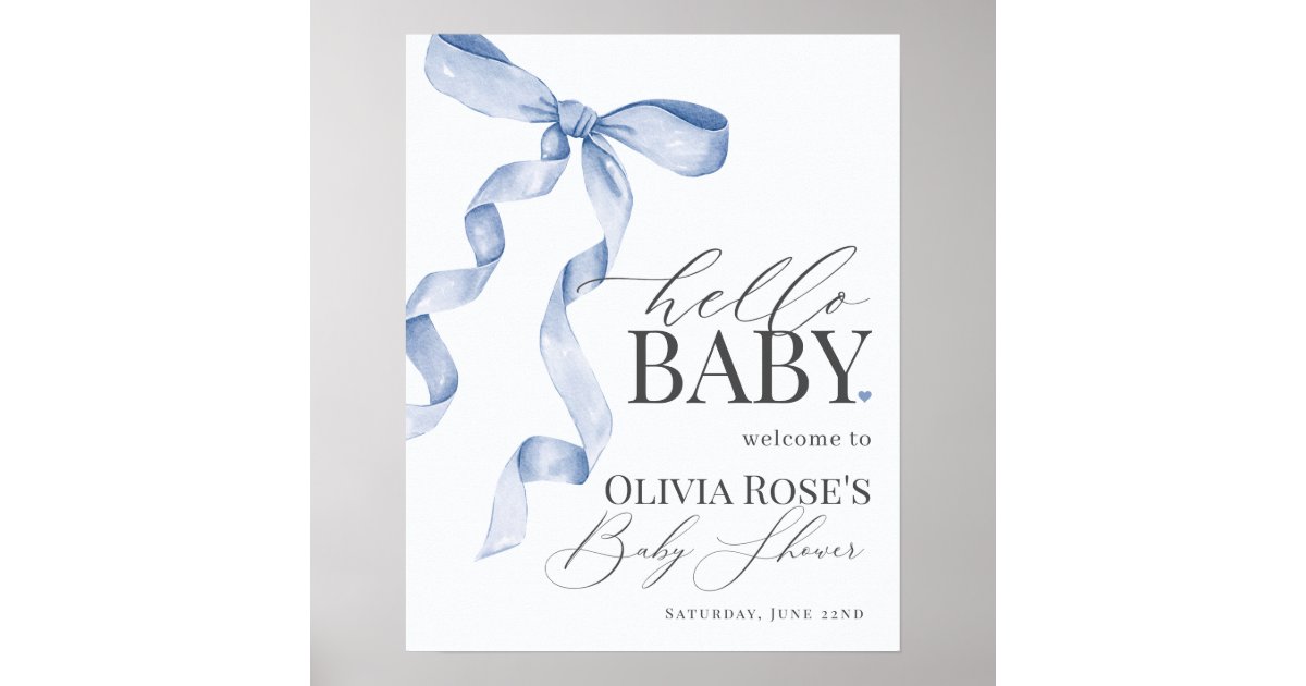 Blue Coquette Bow Girl Baby Shower Welcome Sign | Zazzle