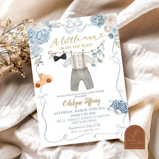 Blue Coquette Boy Baby Clothes Baby Shower Invitation | Zazzle