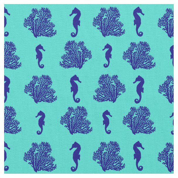 Seahorse nautical coastal beach ocean sea blue fabric | Zazzle