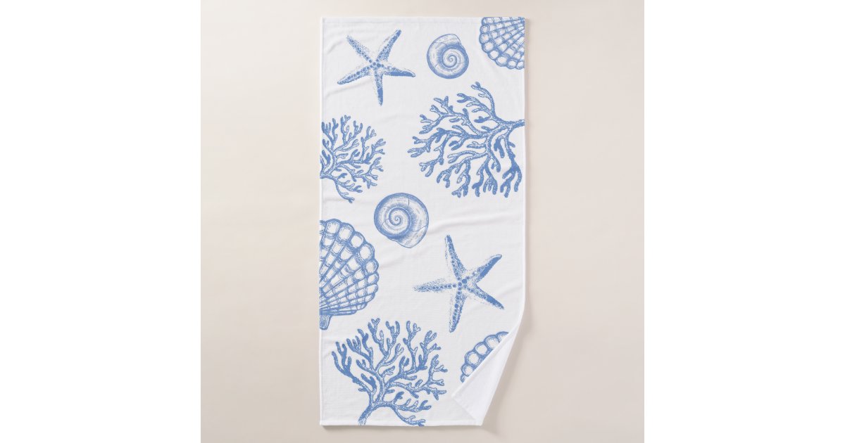 Blue Coral and Seashells Bathroom Towel Set | Zazzle