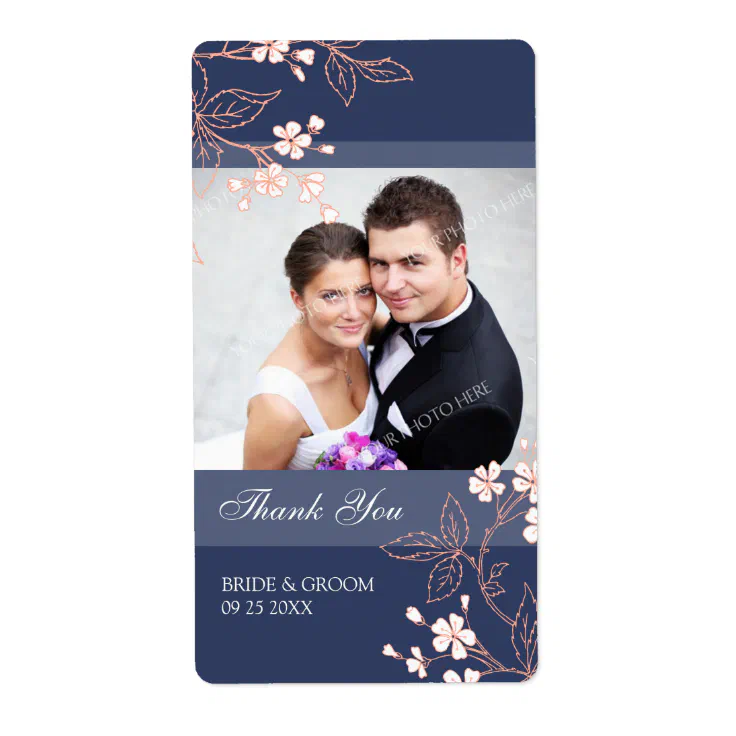 Blue Coral Floral Photo Wedding Labels | Zazzle