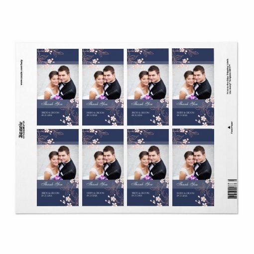 Blue Coral Floral Photo Wedding Labels | Zazzle