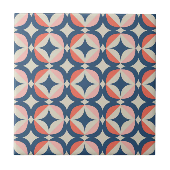 Blue & Coral Geometric Pattern Ceramic Tile | Zazzle