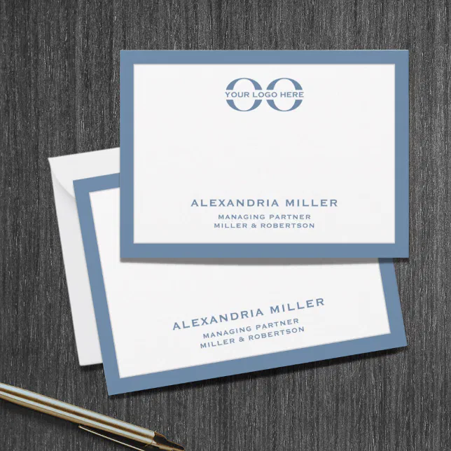 Blue Corporate Logo Branded Dual Sided Note Card | Zazzle