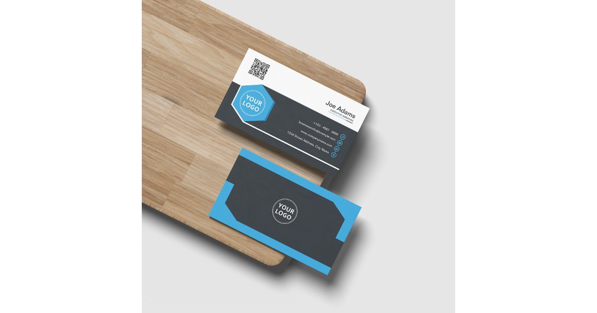 Blue Corporate Professional QR Code Scannable Business Card | Zazzle