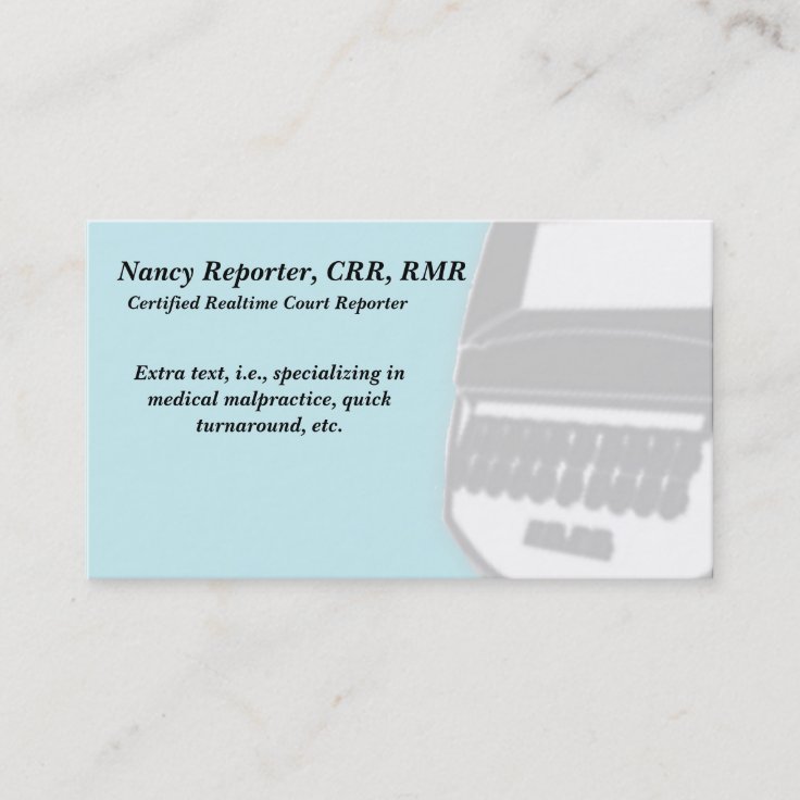 Blue Court Reporter Steno Machine Business Cards | Zazzle