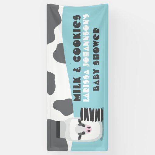 BLUE Cow Milk and Cookies Baby Shower Banner | Zazzle