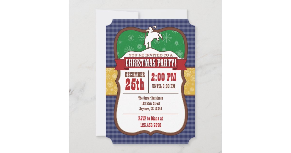 Blue Cowboy Christmas Party Invitation | Zazzle