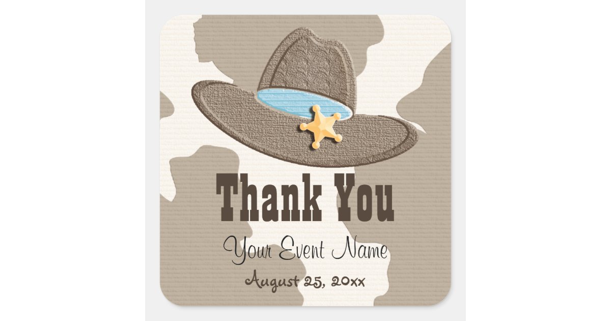 Blue Cowboy Hat Favor Labels Stickers | Zazzle