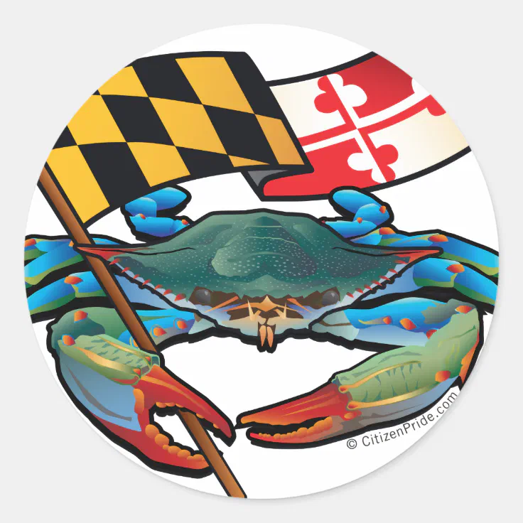 Blue Crab Maryland flag Classic Round Sticker | Zazzle