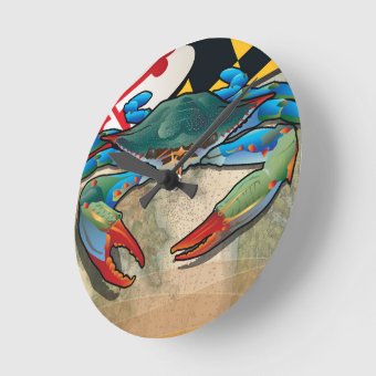 Blue Crab of Maryland Round Clock | Zazzle