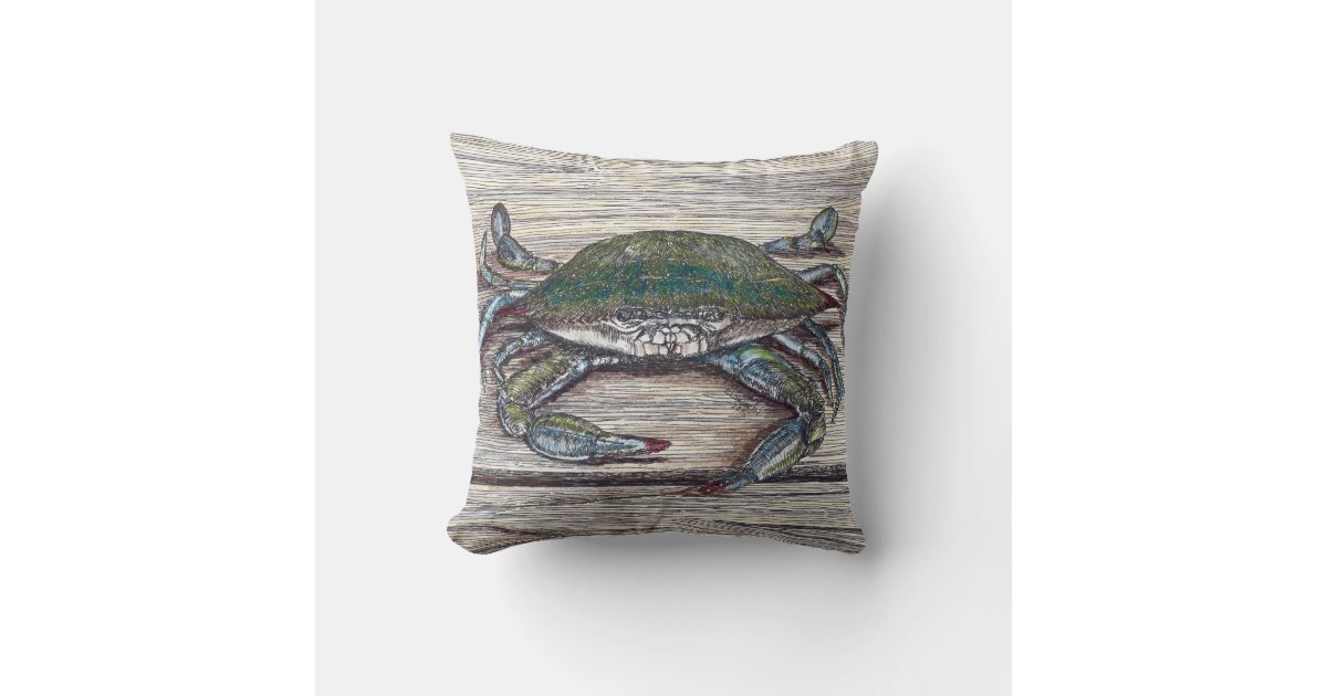 Blue Crab on Dock Throw Pillow | Zazzle
