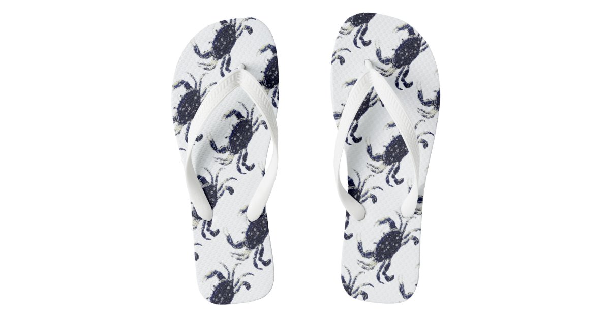 Blue Crab Pattern Beach Flip Flops | Zazzle