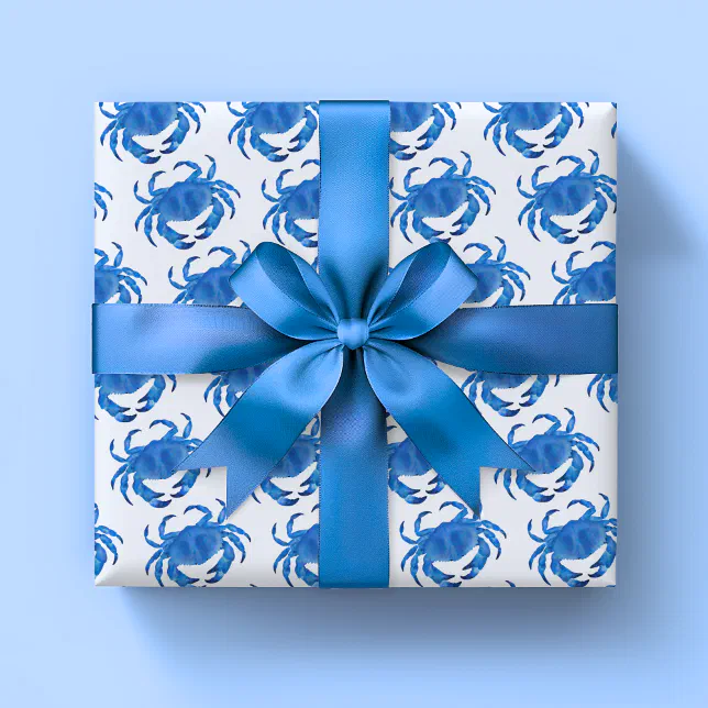 Blue Crab Seaside Ocean pattern Wrapping Paper Sheets | Zazzle