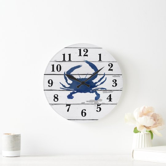 Blue Crab Ship Beach Rustic Painting Large Clock | Zazzle.com