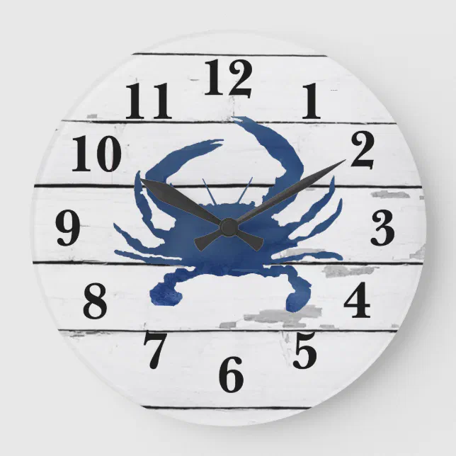 Blue Crab Ship Beach Rustic Painting Large Clock | Zazzle