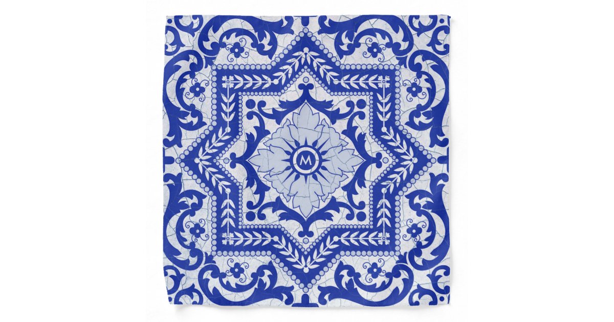 Blue Cracked Ceramic Style Azulejo Vintage Bandana | Zazzle