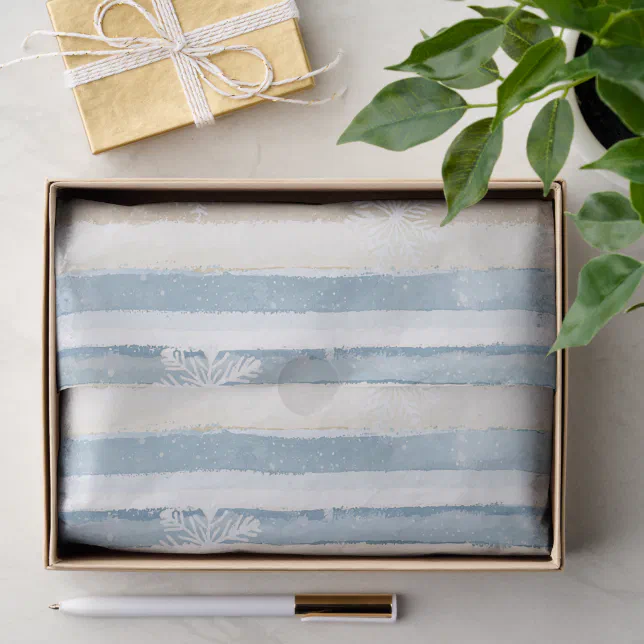 Blue Cream Christmas Stripes Snowflakes Tissue Paper | Zazzle