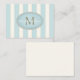 Blue & Cream Stripes Bronze Monogram Custom Note Card | Zazzle